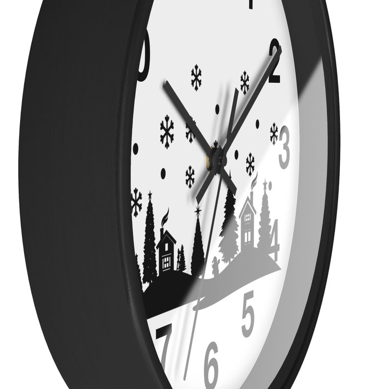 Wall Clock, Winter Snow Scene in Black & White With Black Hands. Choice ...
