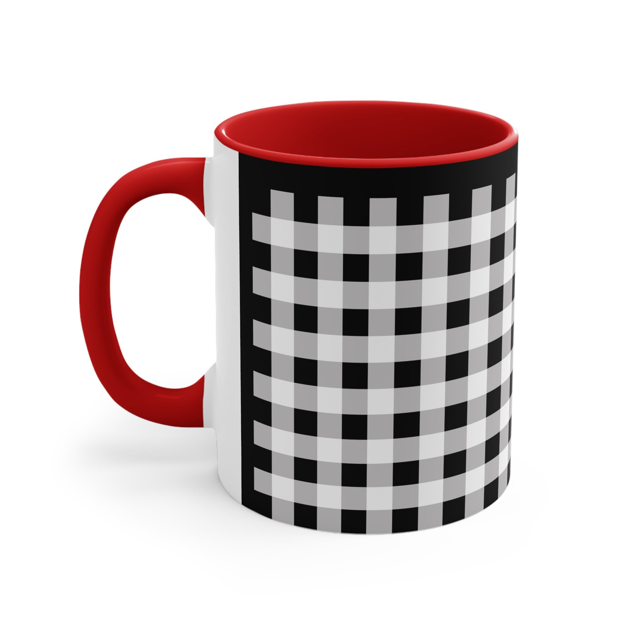 Black and White Check With Red Interior Coffee Mug, 11oz - Etsy