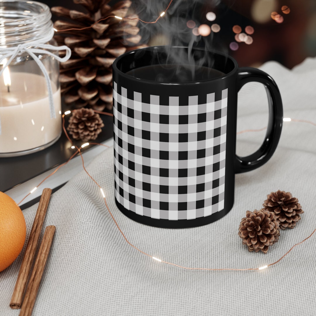11oz Black and White Checked Mug - Etsy