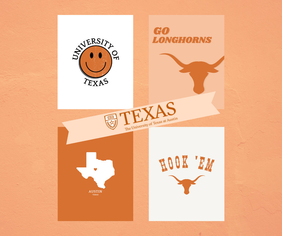 University of Texas at Austin Set of 4 College Wall Art - Etsy