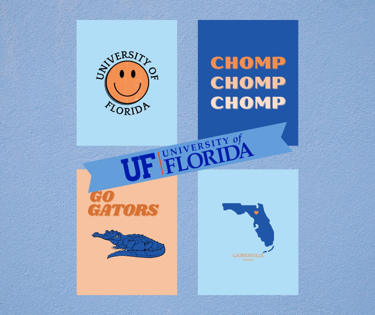 University of Florida Set of 4 College Prints, College Wall Art, Dorm ...