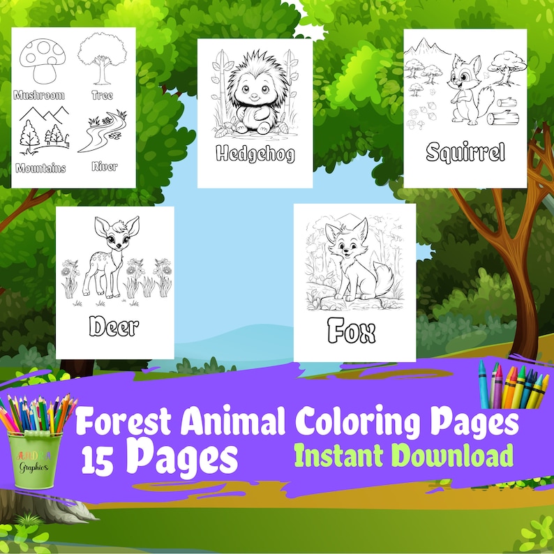 15 Forest Animals Coloring Pages, Woodland Animal Coloring Pages. - Etsy