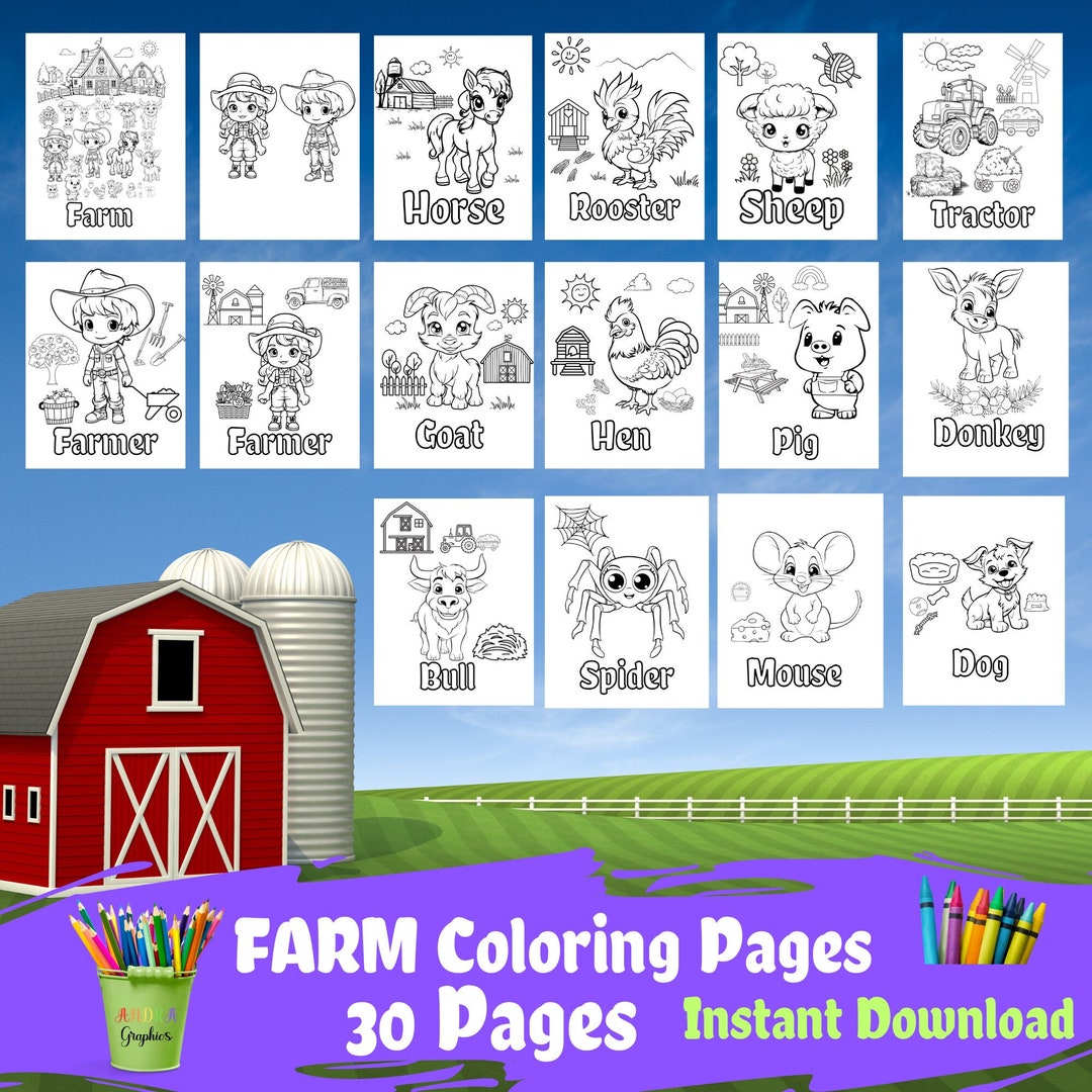 30 Farm Coloring Pages, Farm Animal Coloring, Kids Farm - Etsy