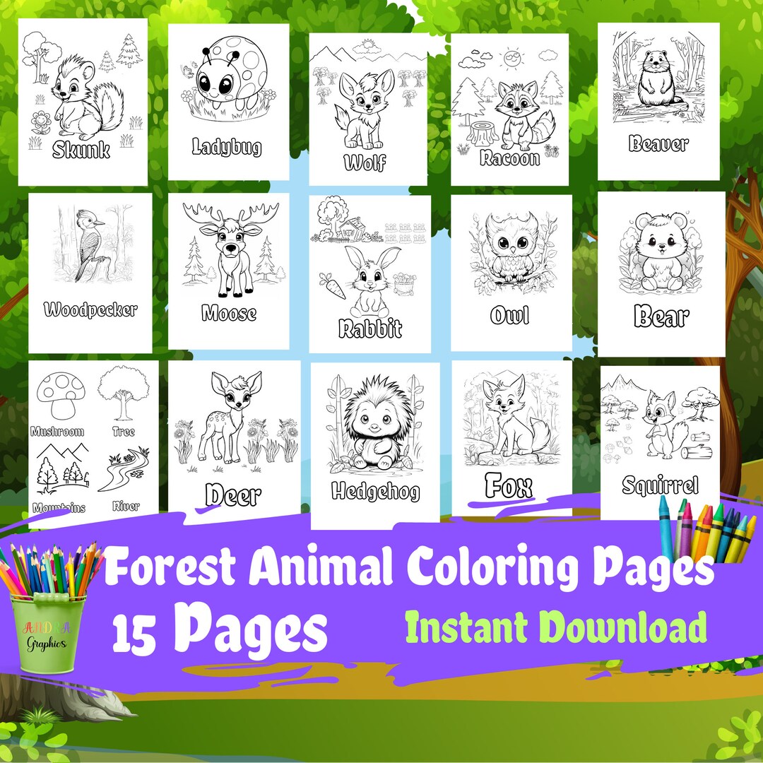 15 Forest Animals Coloring Pages, Woodland Animal Coloring Pages. - Etsy