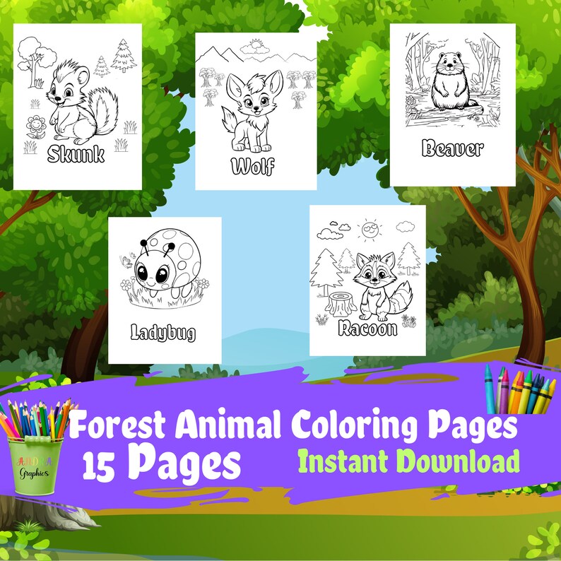 15 Forest Animals Coloring Pages, Woodland Animal Coloring Pages. - Etsy