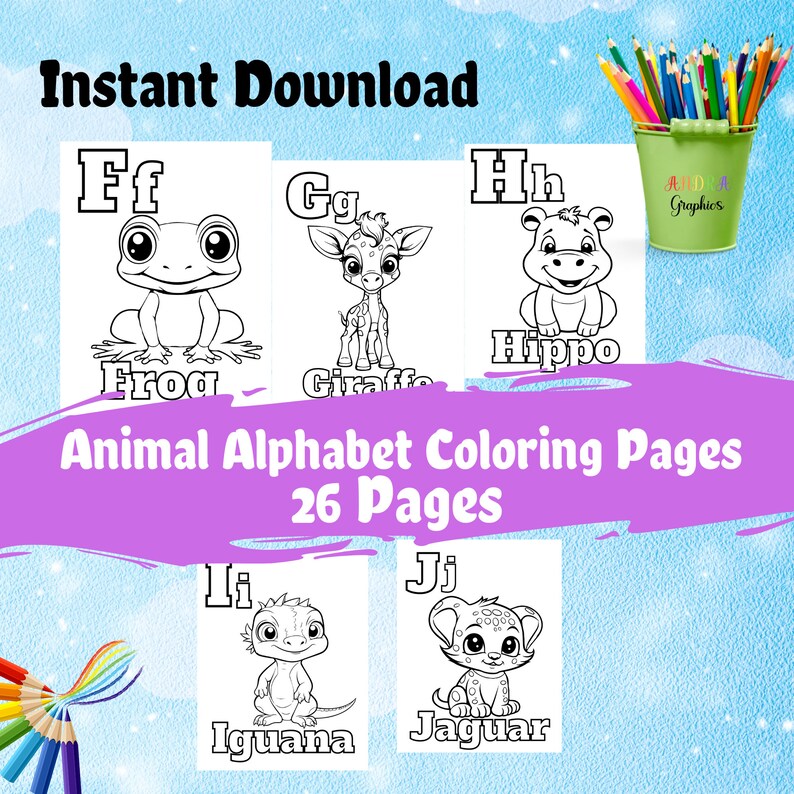 Animal Alphabet Coloring Pages, 26 Pages, Coloring Pages for Kids. - Etsy