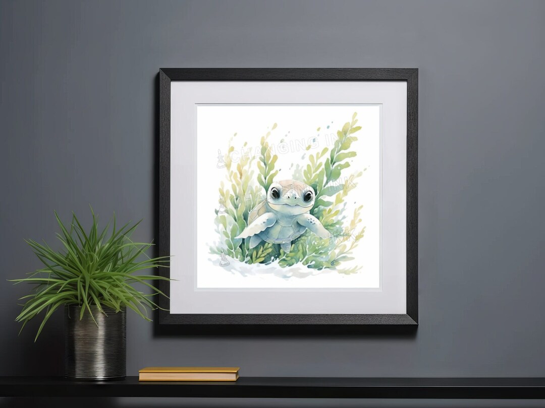 Baby Sea Turtle gray Watercolor Cute Underwater Sea Life - Etsy