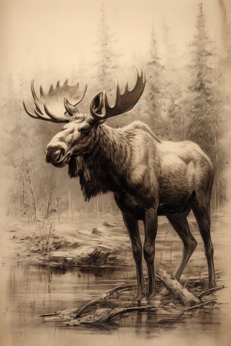 Vintage Moose Digital Download, Vintage Art, Home Decor, Office Decor ...