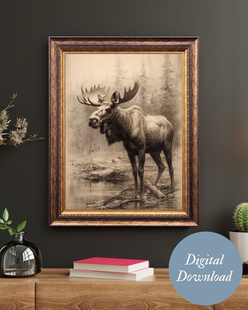 Vintage Moose Digital Download, Vintage Art, Home Decor, Office Decor ...
