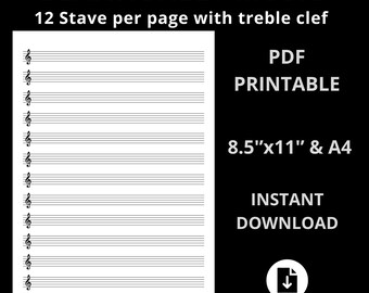 Printable Treble Clef Music Paper, PDF File - Etsy