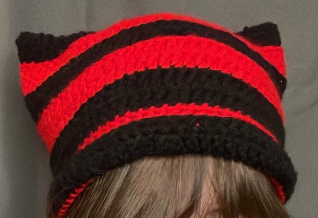 Striped Crochet Cat Beanie - Etsy