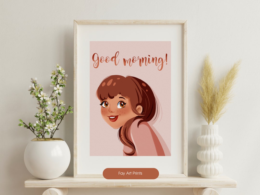 Good Morning Girl Wall Print, Pink Girl Wall Art, Digital Prints ...