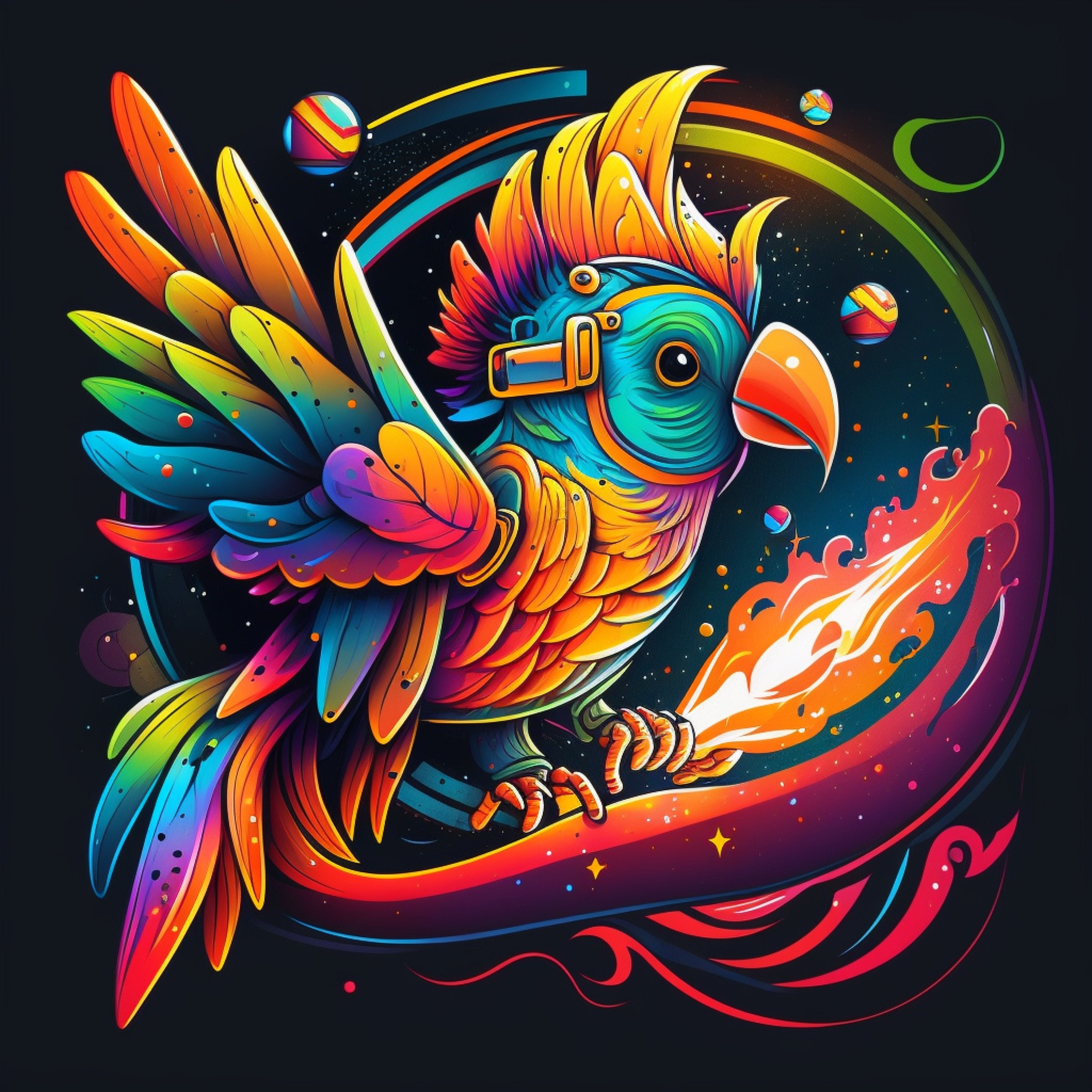 Psychedelic Space Parrot - Etsy