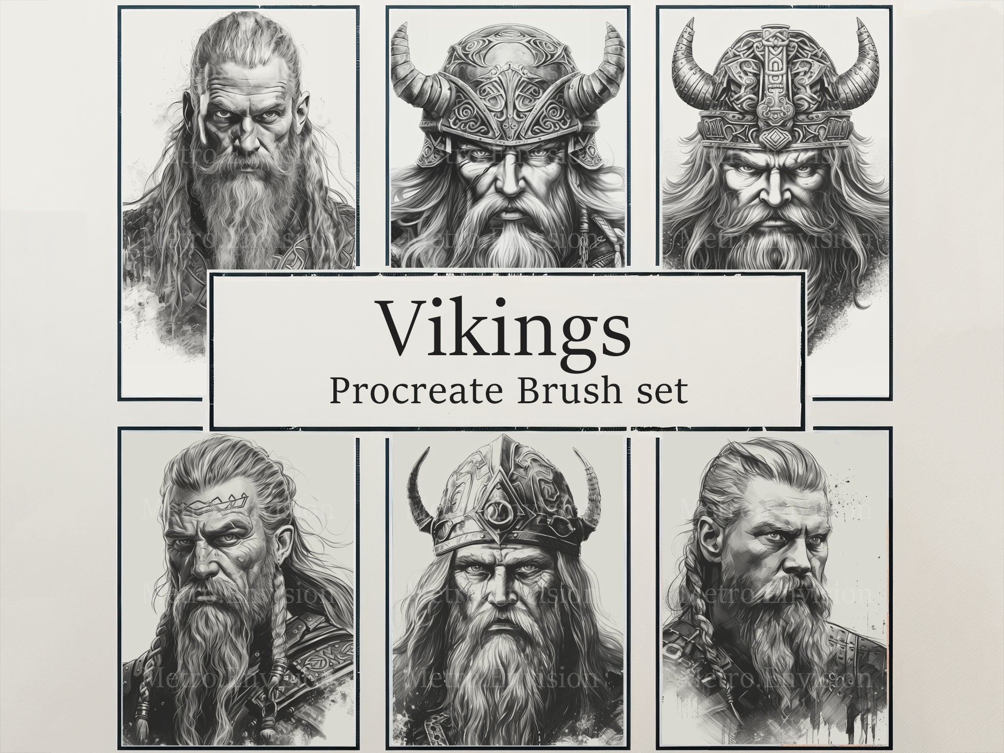 30 Viking Portrait Procreate Brushes Realistic Charcoal Drawing Fantasy ...