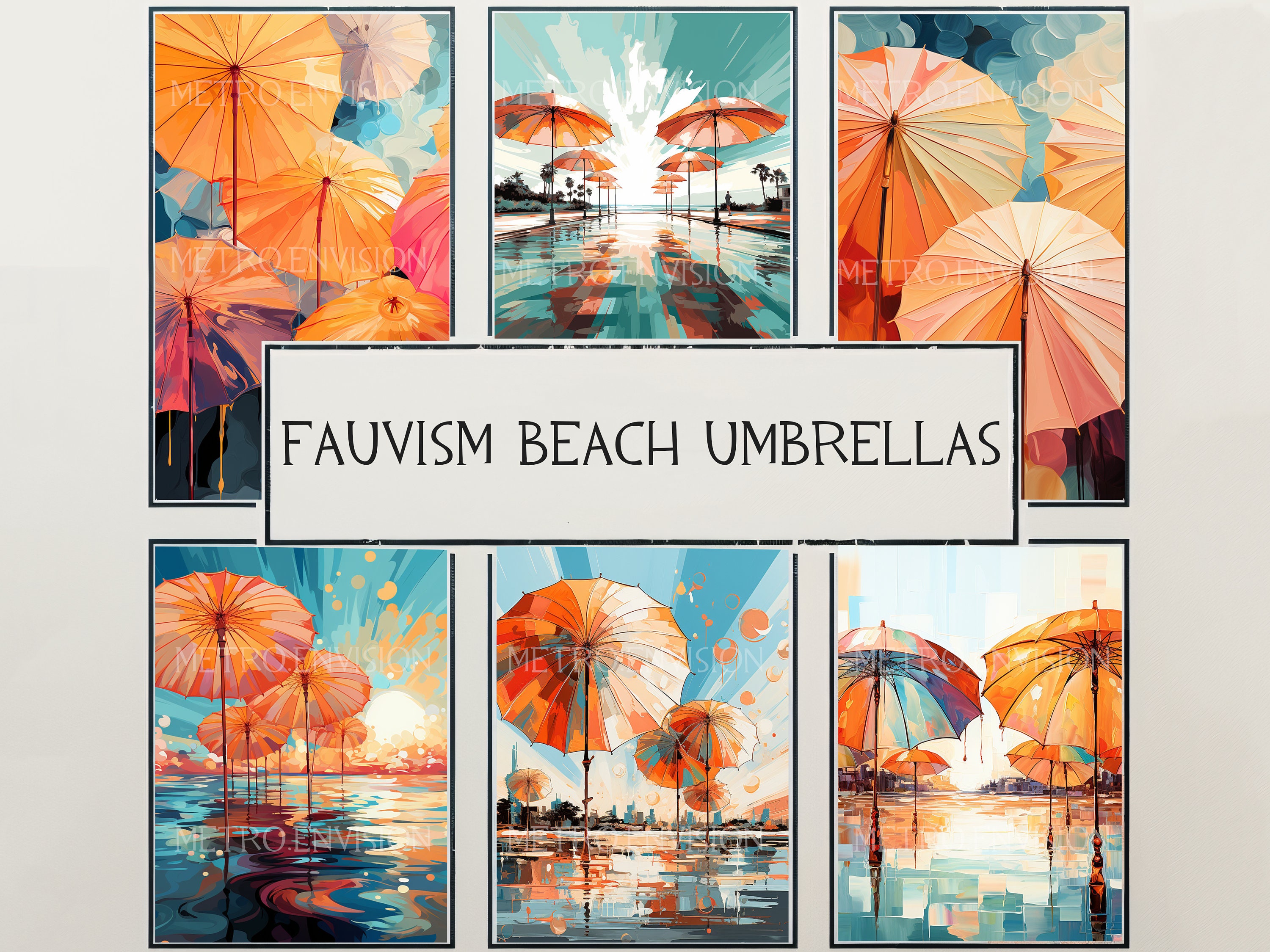 20 Fauvism Beach Umbrellas Clipart | Pink, Turquoise, Vibrant Orange ...