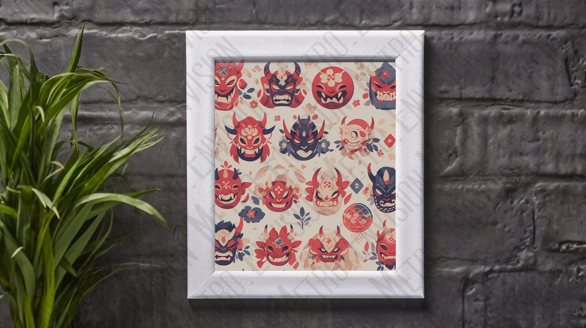Ferocious yet Cute Cartoon Japanese Mythology Masks Digital Paper Cute ...