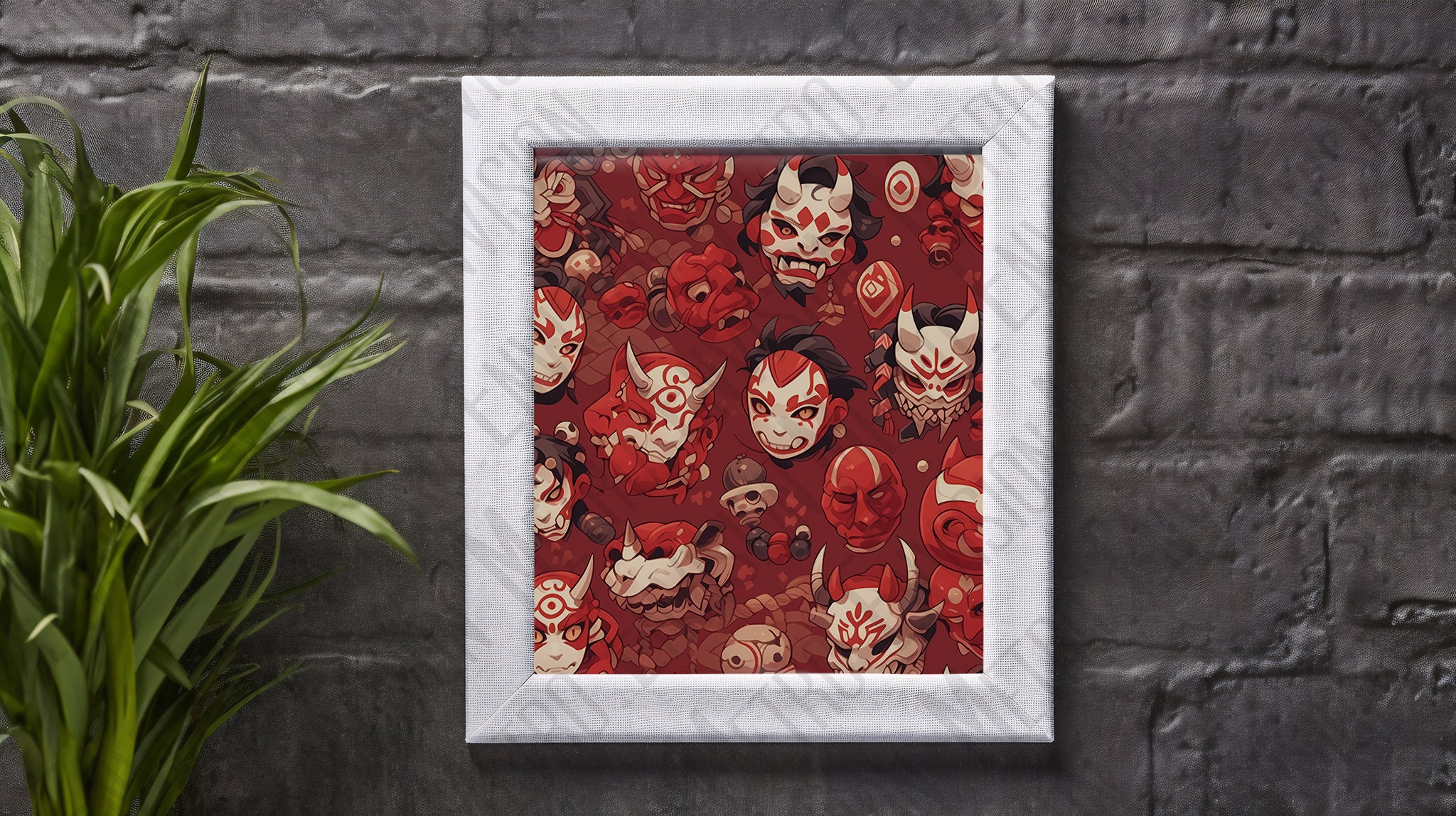 Japanese Mythology Demon Mask Digital Art Tile - Anime/cartoon Style ...