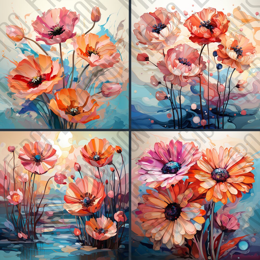 Fauvism Daisy Clipart | Pink, Coral, Peach Floral PNG (digital Download ...