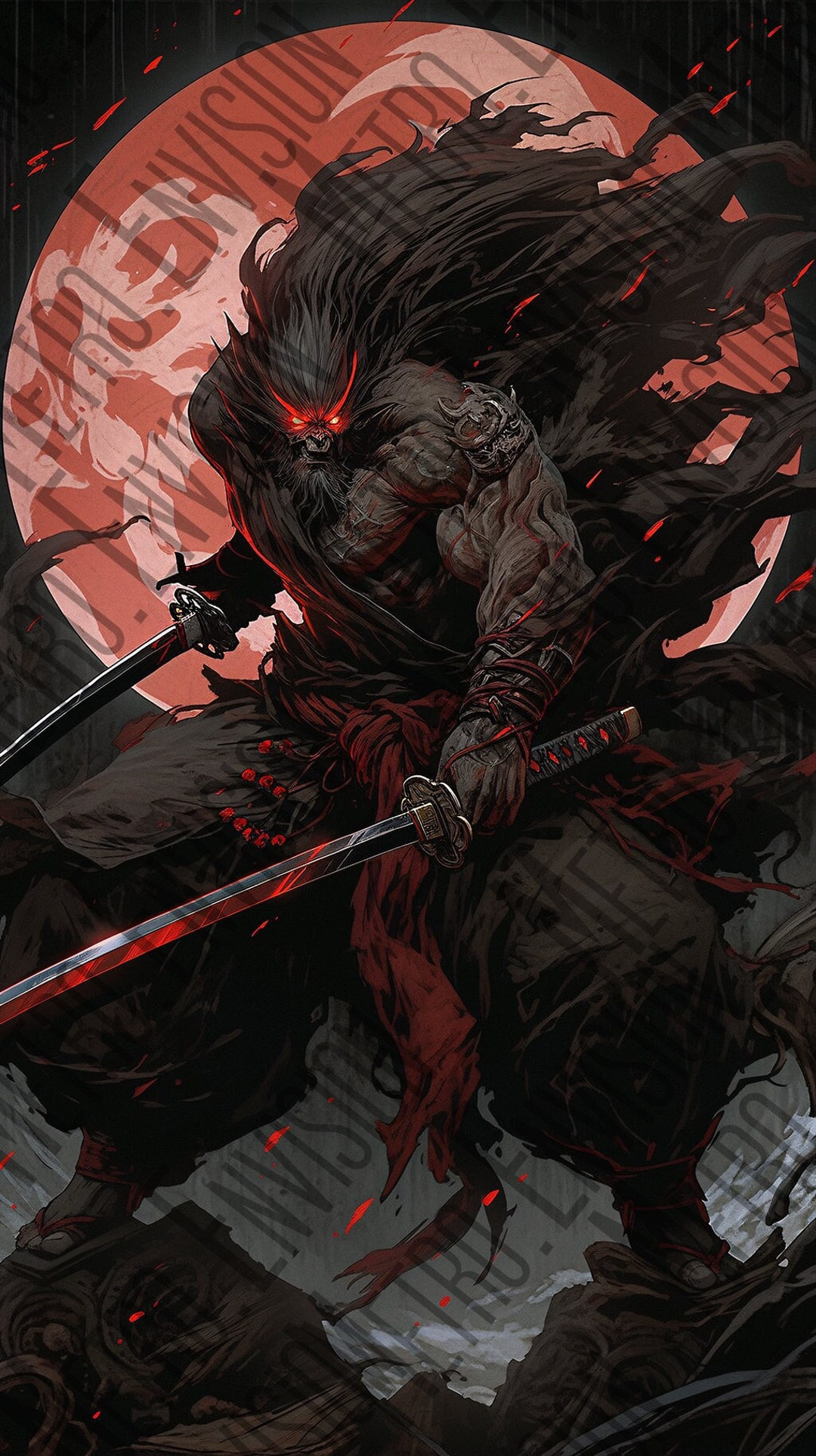 Gritty Horror Comics: Samurai With Sword and Mask in Front of Full Moon ...