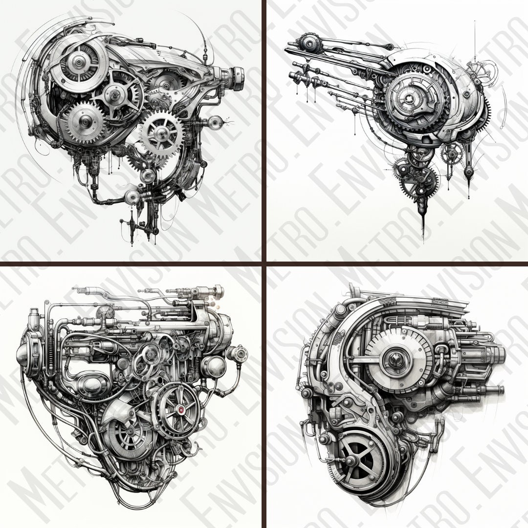 20 Futuristic Mechanical Parts Procreate Stamp Brushes | Realistic ...