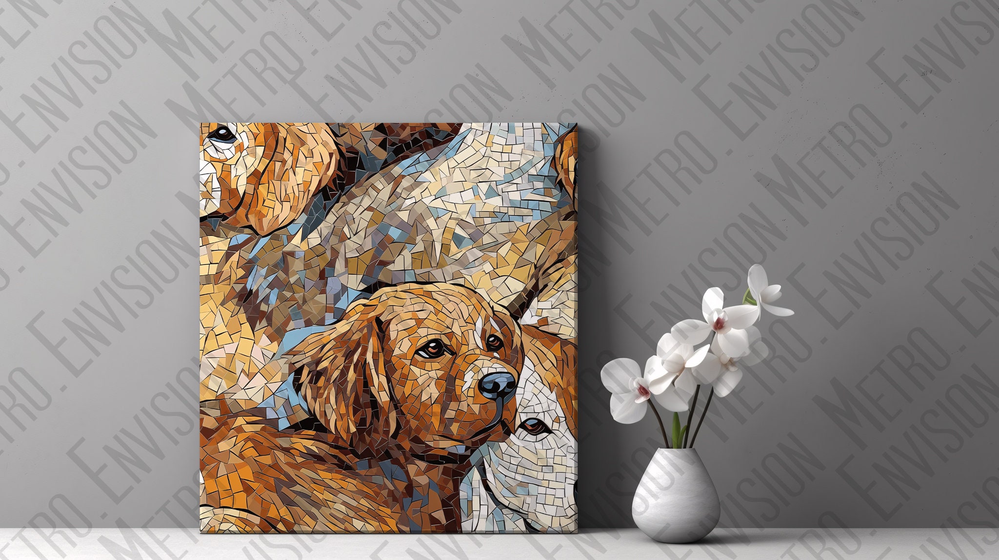 Mosaic Tile Artwork of Dogs - Collection of 4 Digital Papers - Various ...