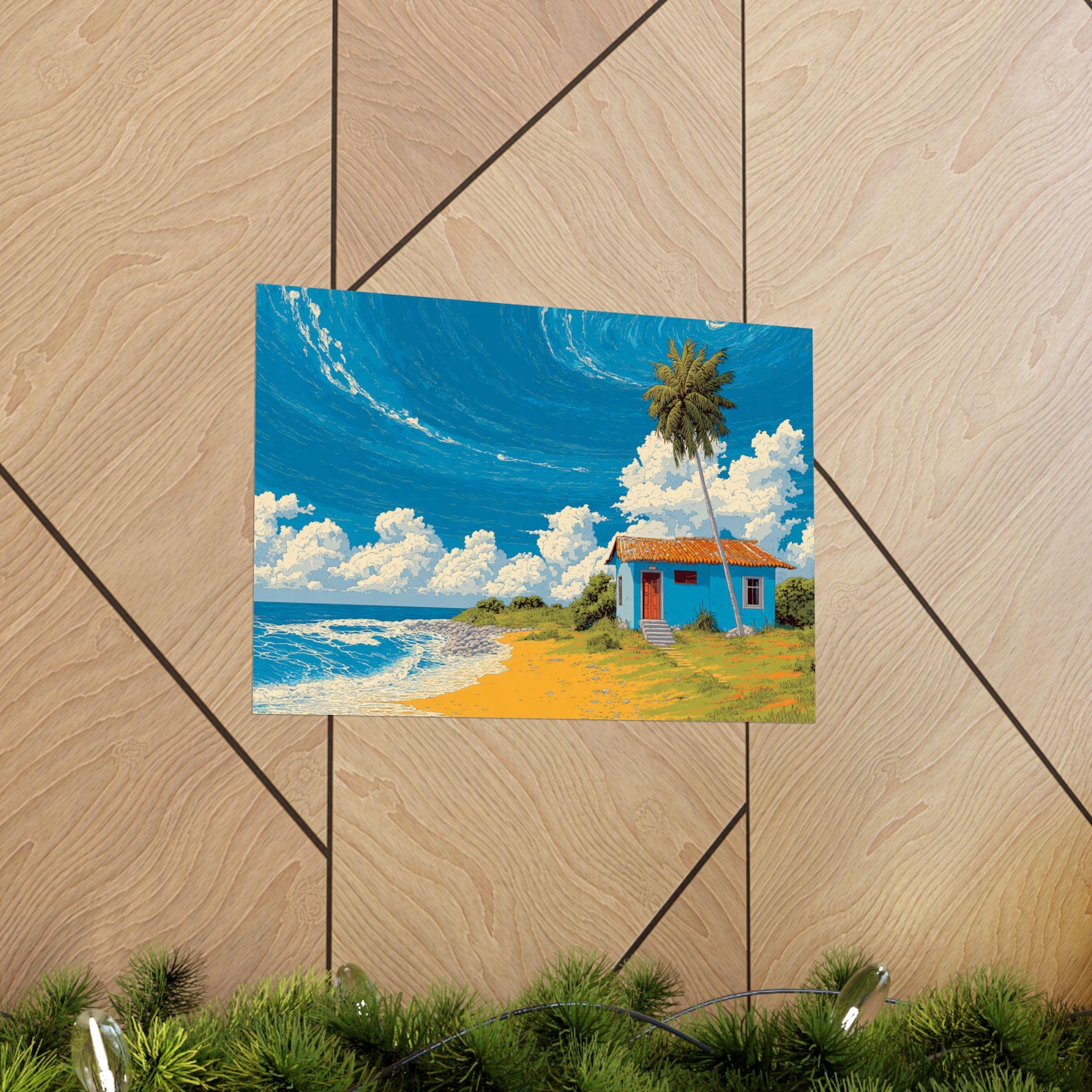 Coastal Cottage Beach Scene Poster | Matte Horizontal Print - Etsy
