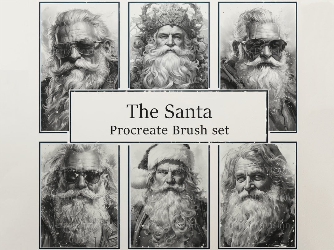 15 Tattoo Art Styled Santa Claus Stamp Brushes Charcoal Clipart 300 DPI ...