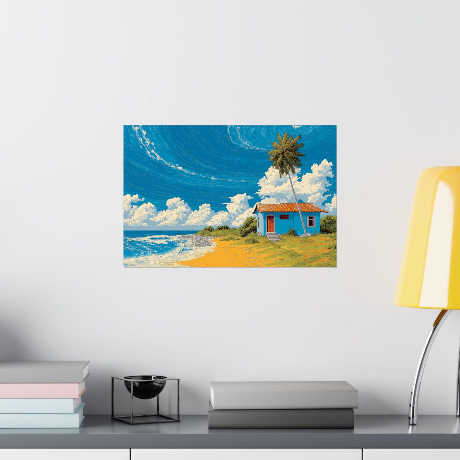 Coastal Cottage Beach Scene Poster | Matte Horizontal Print - Etsy