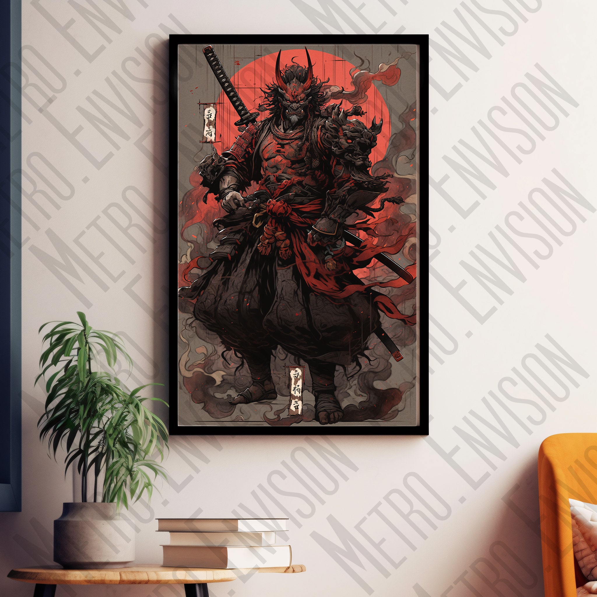 Apocalyptic Vision: Digital Samurai Character With Red and Black Armor - Etsy