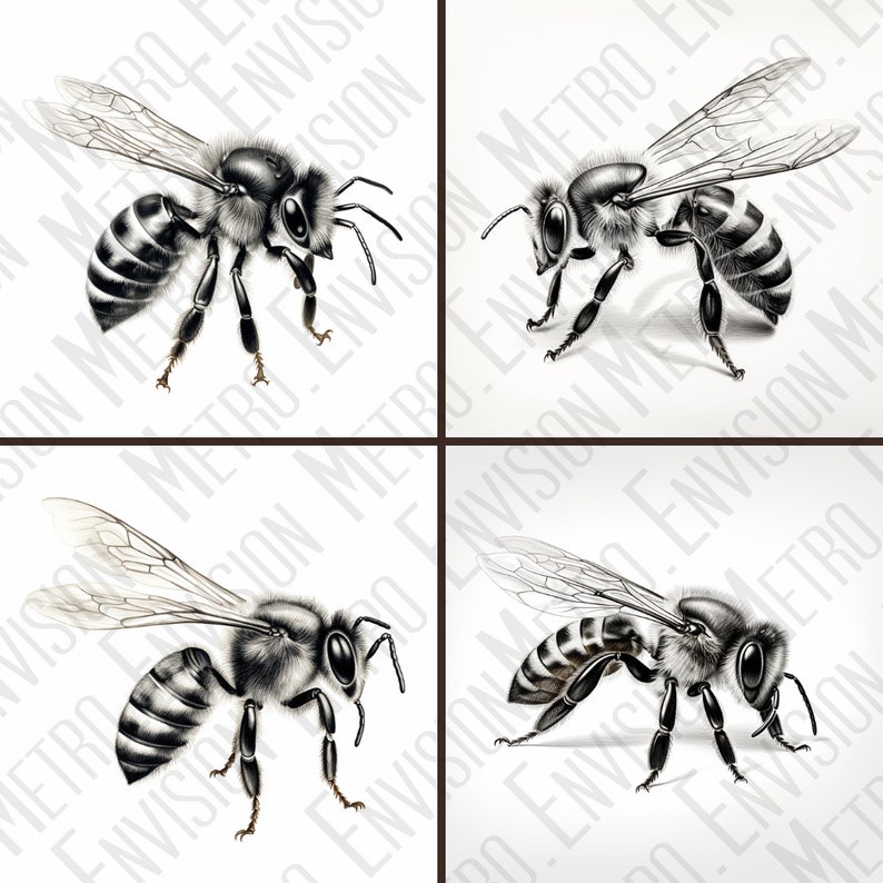 10 Bee Tattoo Procreate Stamp Brushes | Realistic Charcoal Drawing ...