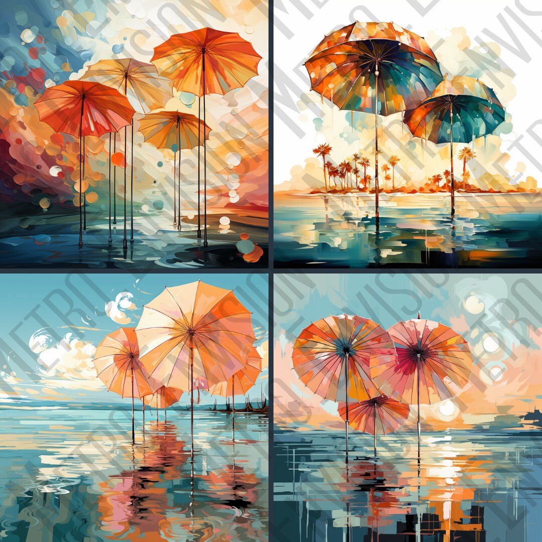 20 Fauvism Beach Umbrellas Clipart | Pink, Turquoise, Vibrant Orange ...