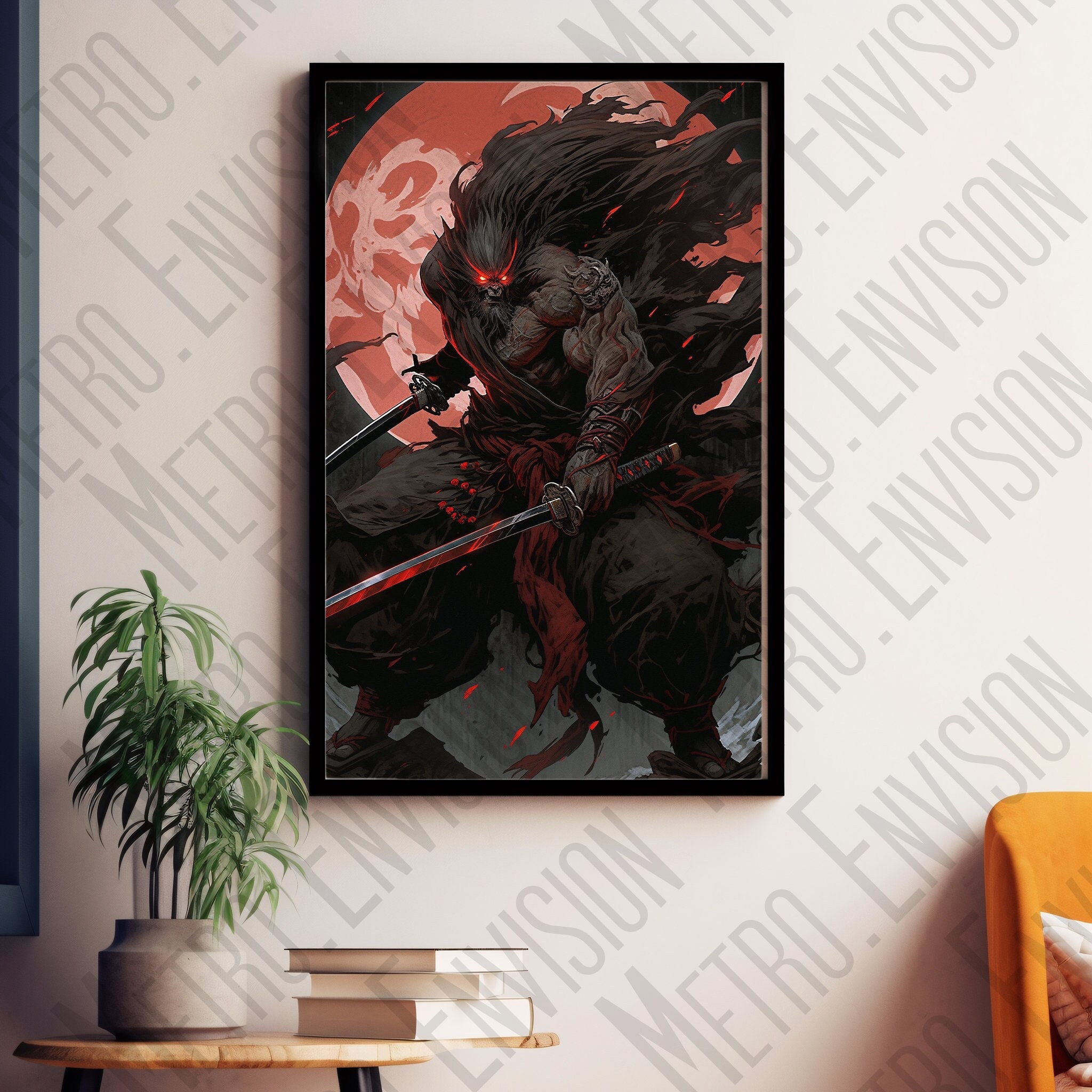Gritty Horror Comics: Samurai With Sword and Mask in Front of Full Moon ...
