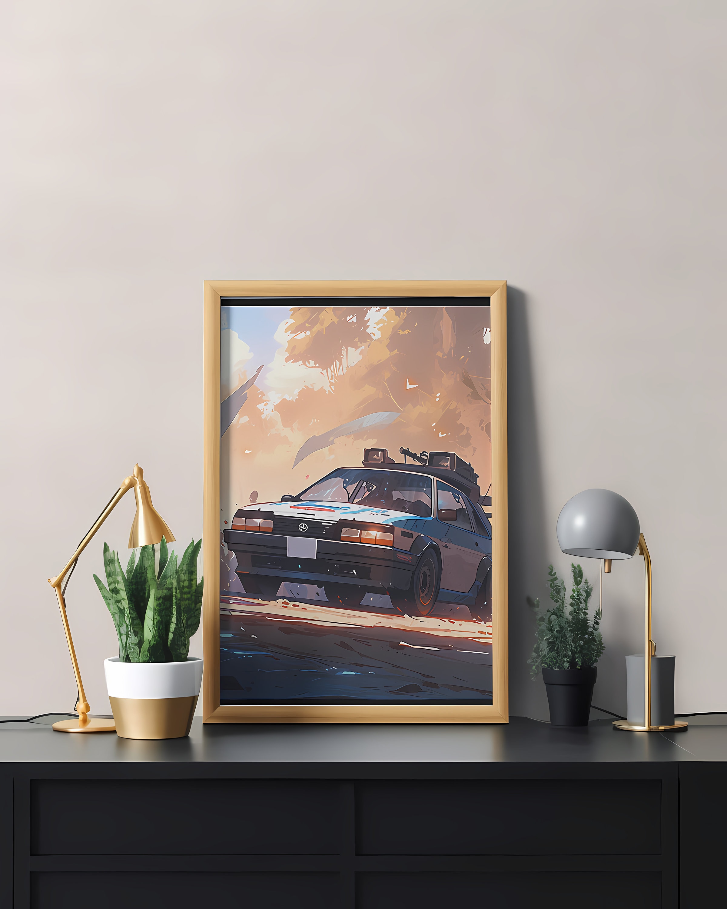 Vintage 90's Car Rally Racing Art Print | Blue and White Racing Car ...