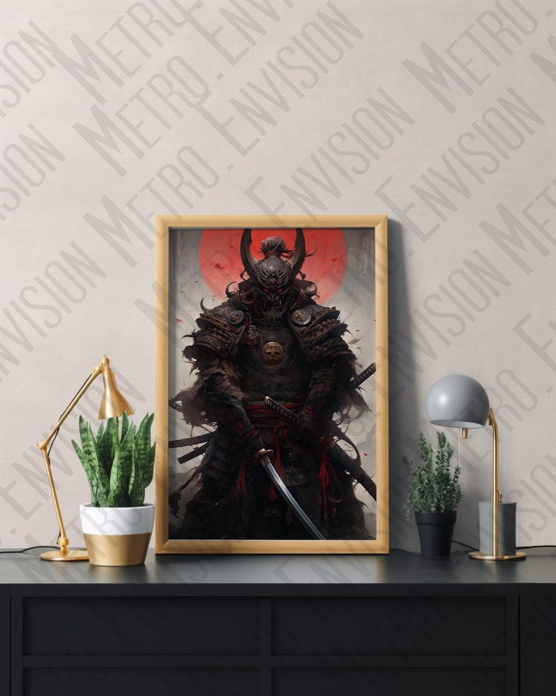 Oni in Traditional Shogun Armor - Digital Art Print - Red Moon ...