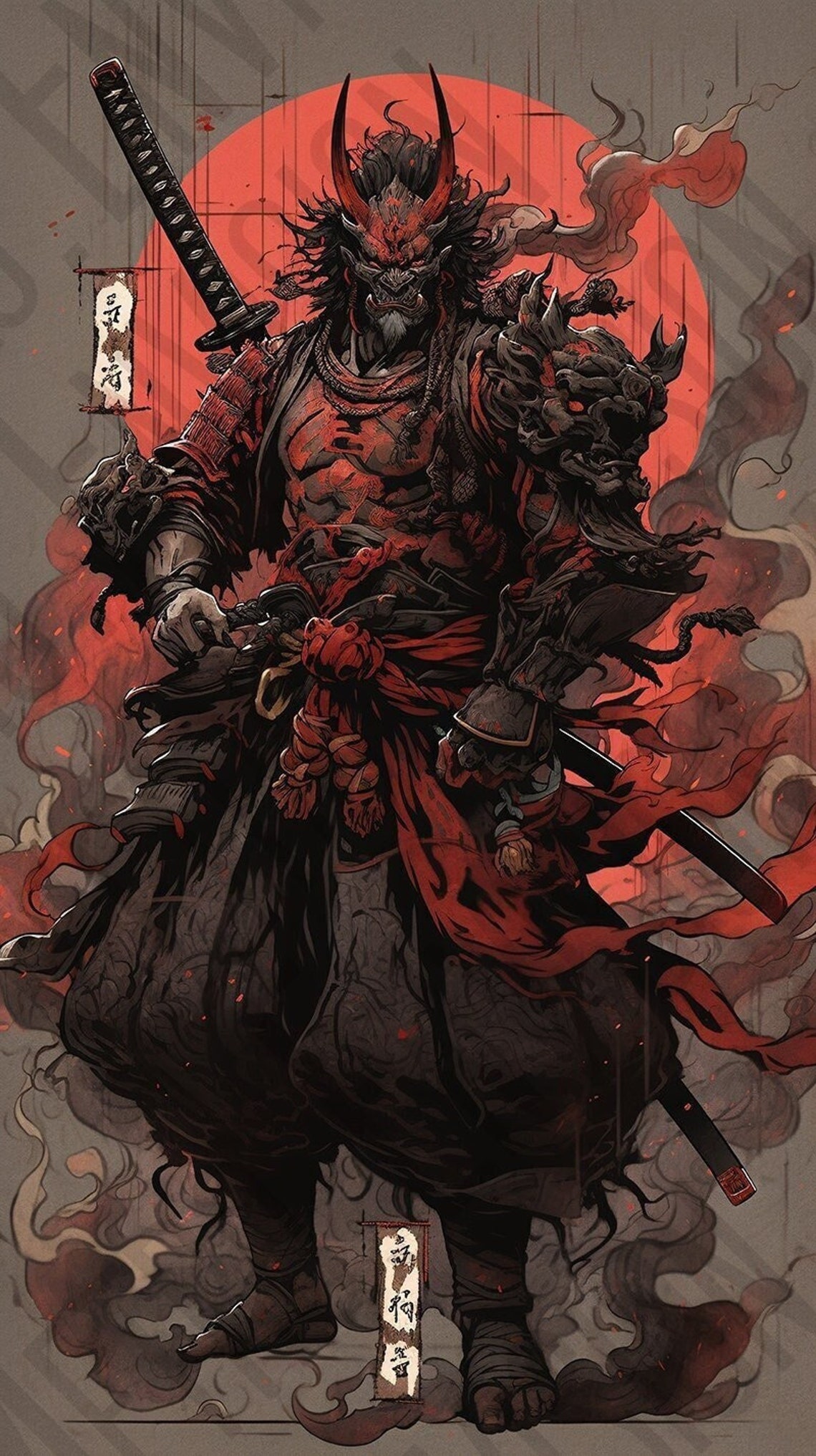 Apocalyptic Vision: Digital Samurai Character With Red and Black Armor ...