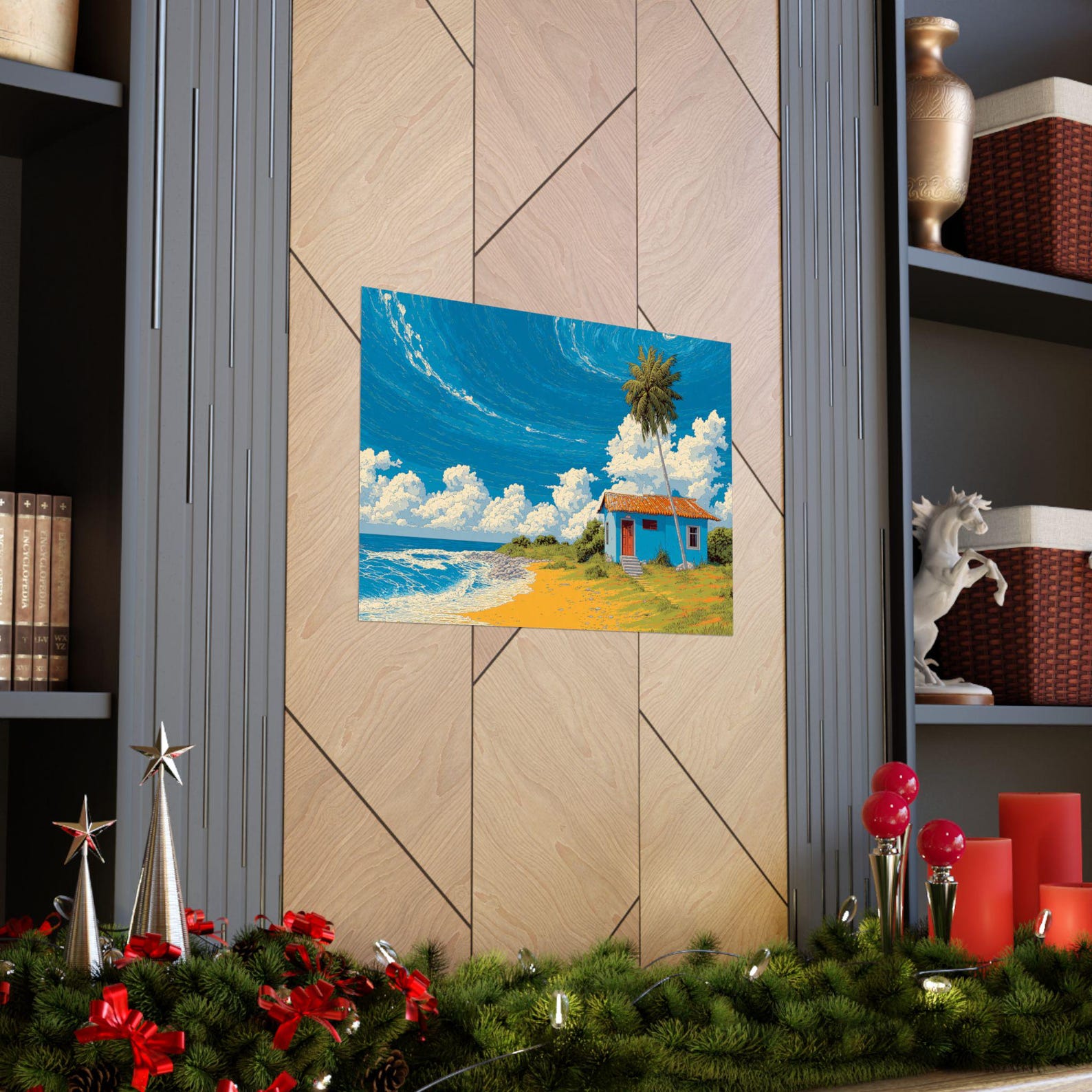 Coastal Cottage Beach Scene Poster | Matte Horizontal Print - Etsy