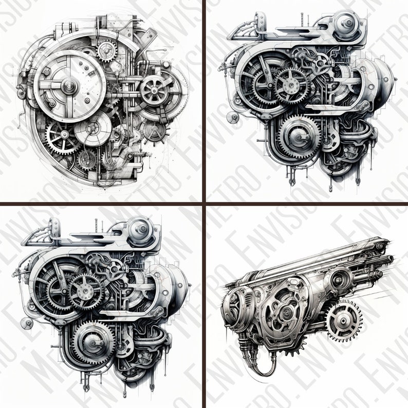 20 Futuristic Mechanical Parts Procreate Stamp Brushes | Realistic ...