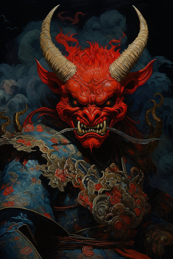 Samurai Oni Demon Art Print | Japanese Mythical Warrior (digital ...