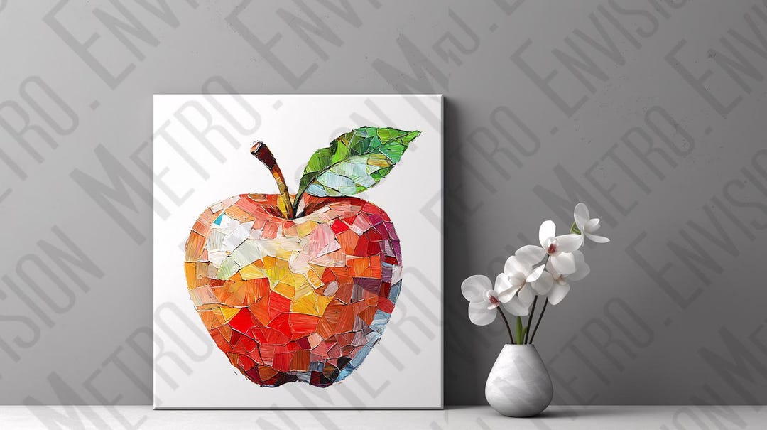 Cubist Apple Art Print – Contemporary Digital Poster, White Background ...