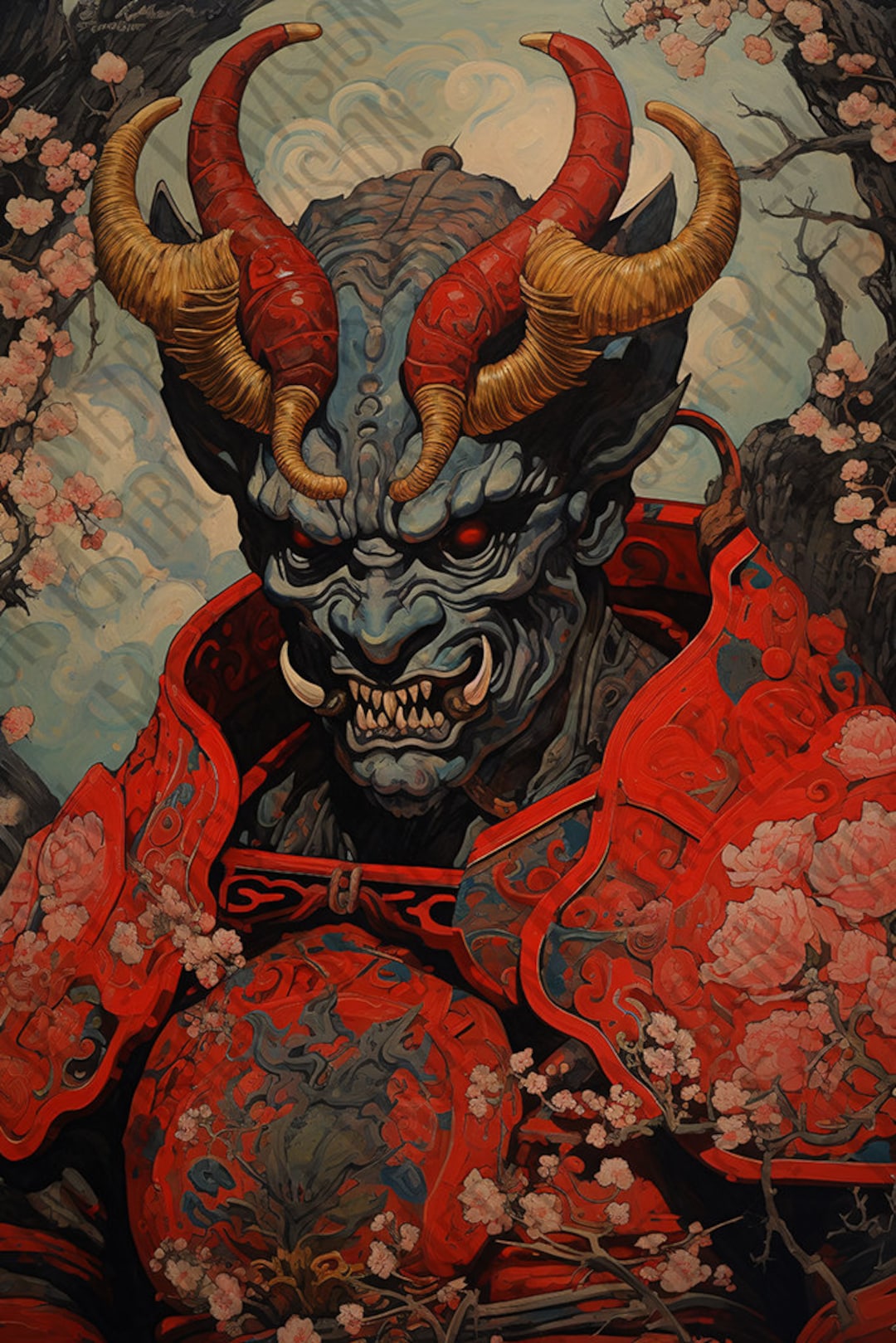 Samurai Demon Oni | PNG | Digital Painting | Japanese Mythical Warrior ...