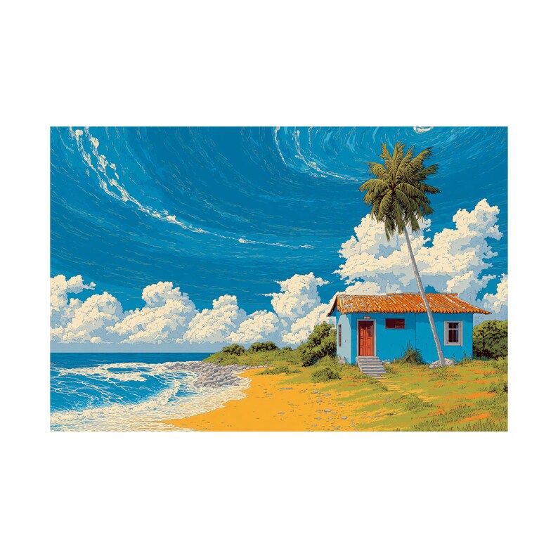 Coastal Cottage Beach Scene Poster | Matte Horizontal Print - Etsy