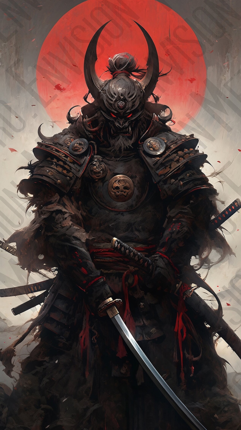 Oni in Traditional Shogun Armor - Digital Art Print - Red Moon ...