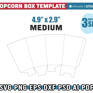 Popcorn Box Bundle, 3 Size Popcorn Box, Popcorn Bowl Template, Cut ...