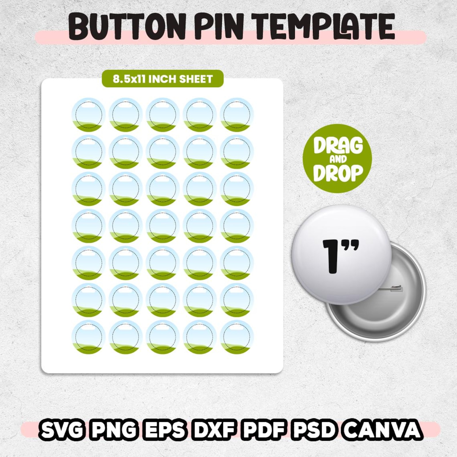 8 Button Pin Template Bundle Svg, Circle Button for Canva, Button Pin Blank, 1 - 2 - 3 Inch ...