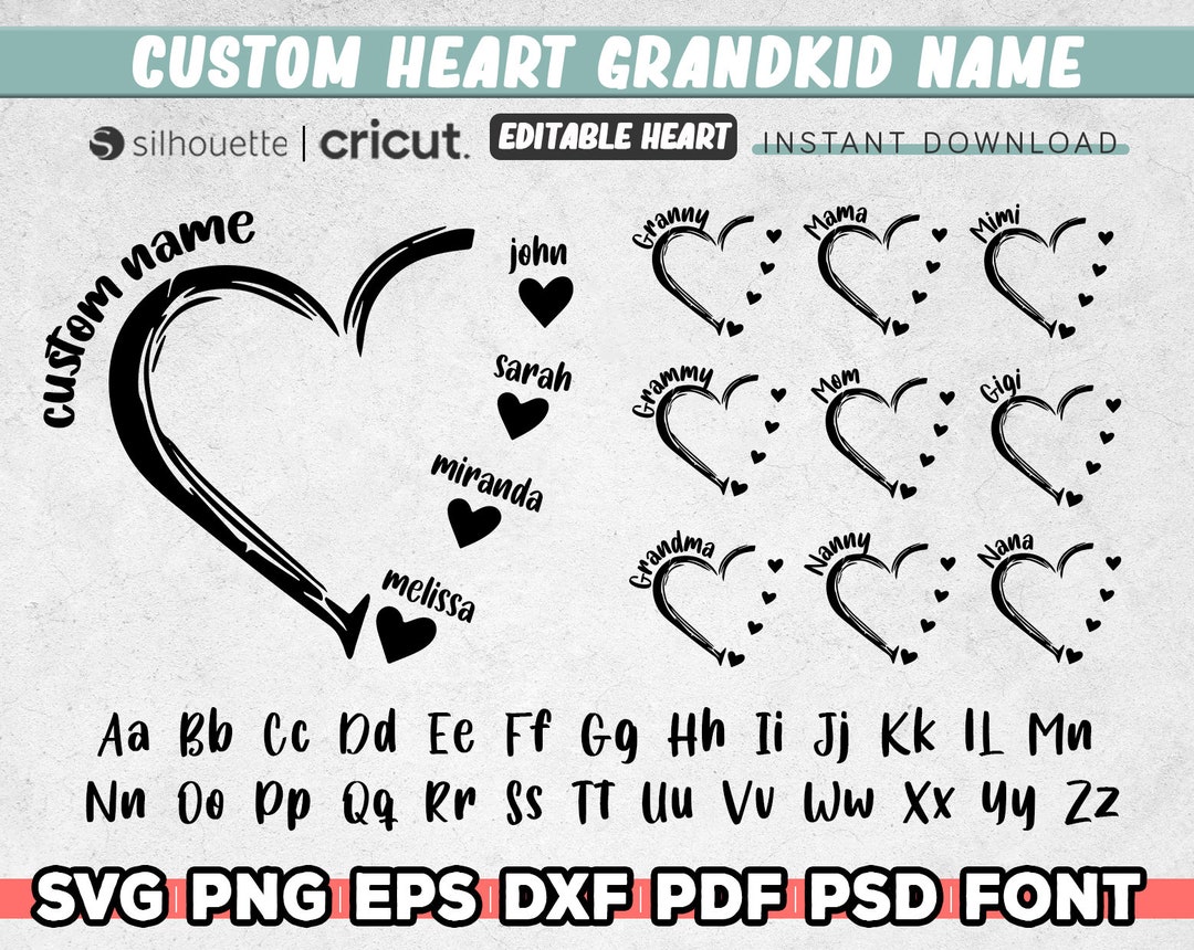 Editable Heart Grandkid Name Svg, Custom Heart Svg, Personalized Mama ...