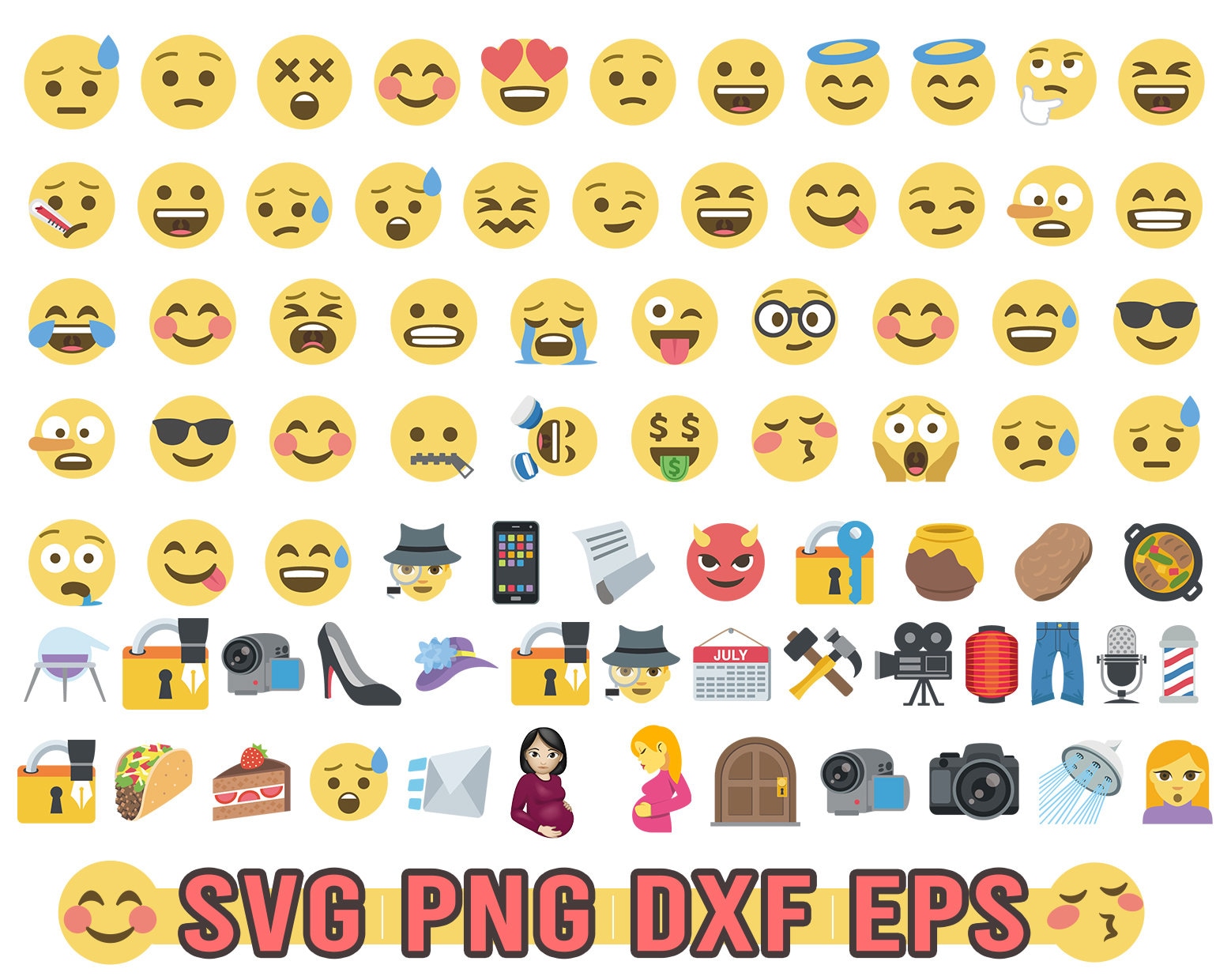 Emoji Svg Packet, Emoji Png Files, Emoji Clipart, Emojis Svg Bundle ...