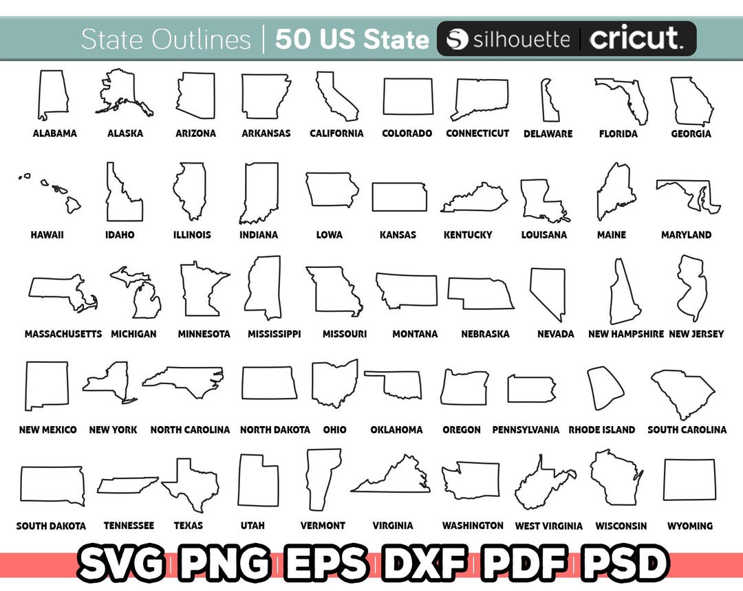 Simple US State Outlines Svg, United States of America Map, State Shape ...