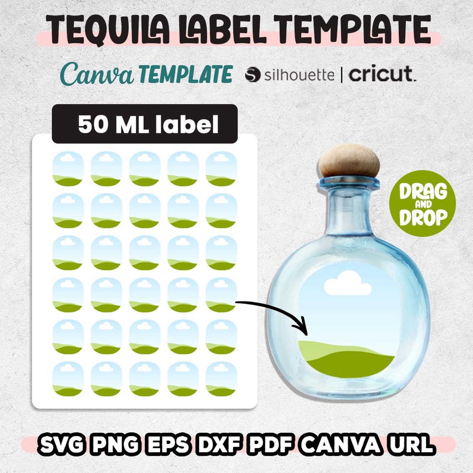 Tequila Label Template Canva, Custom 750ml - 50ml Tequila Label ...