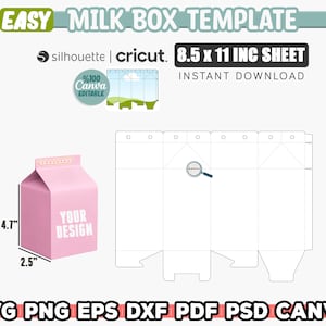 4 Milk Box Template Svg, Milk Carbon Template, Milk Favor Box Svg, Svg ...