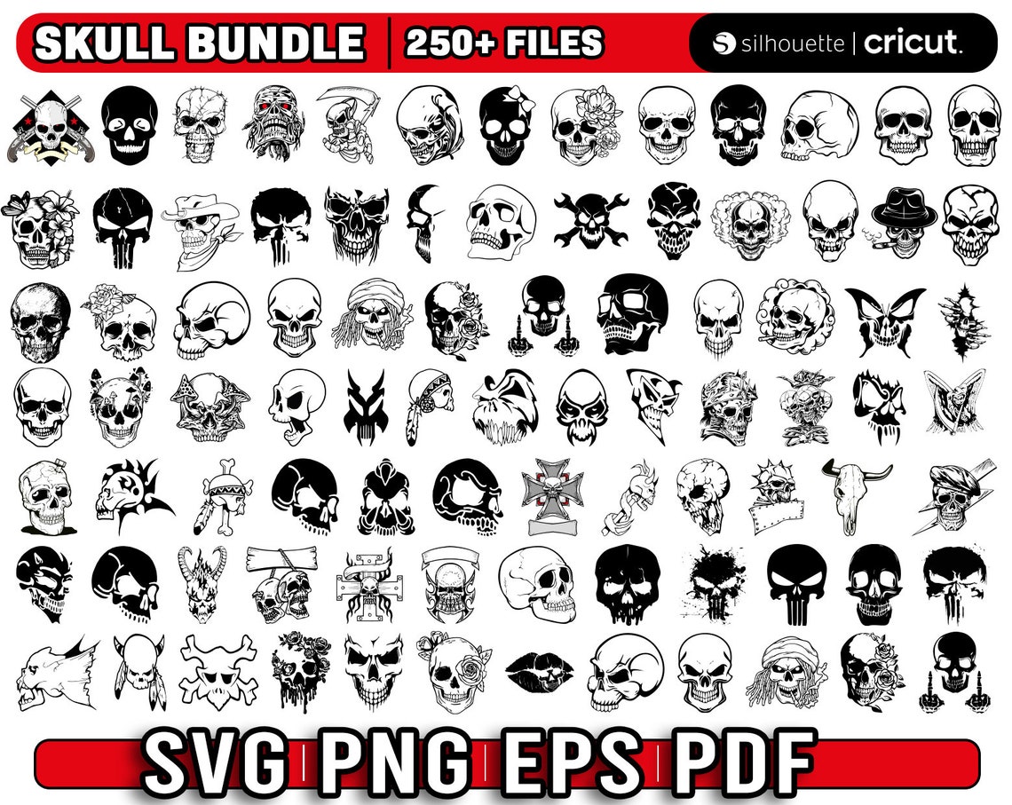 Skull Svg Bundle, Skull Png, Sugar Skull Svg for Cricut, Punisher Skull ...
